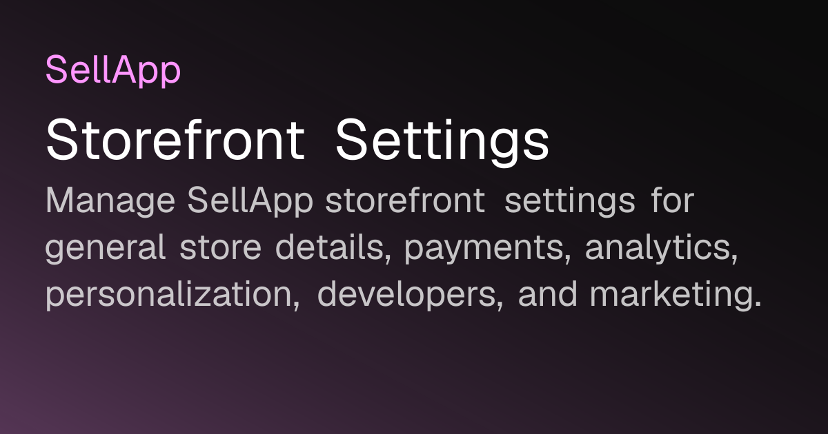 Storefront Settings